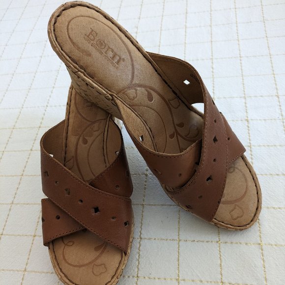 Born | Shoes | Born Womens Lite Brown Leather Cork Wedge Heel Slip On ...